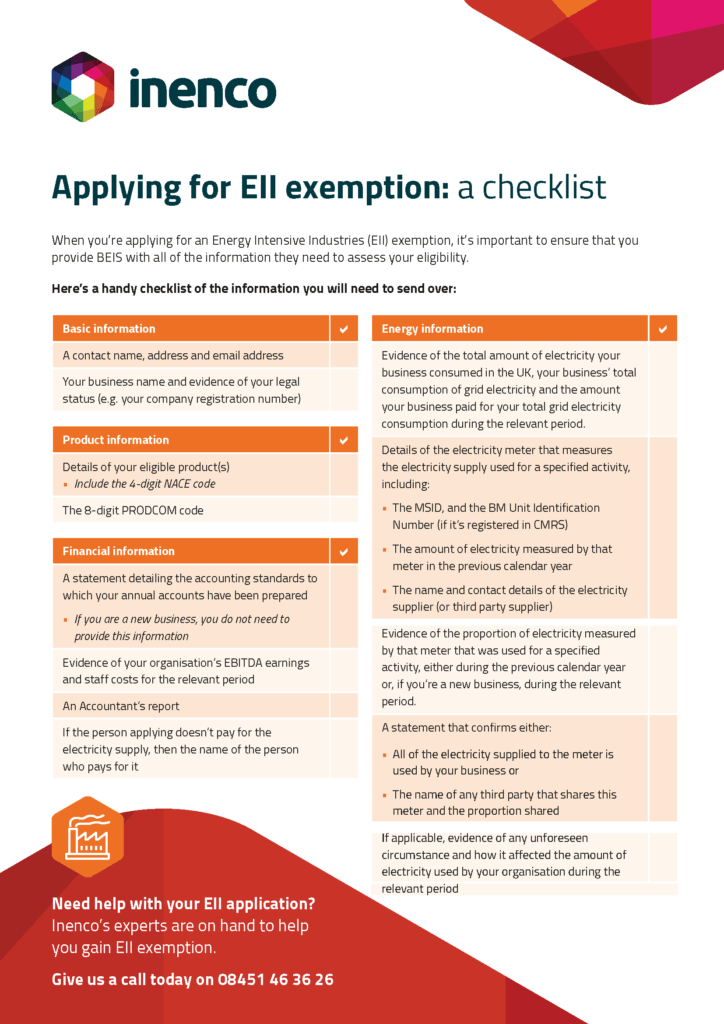 Applying for EII exemption: a checklist - Inenco
